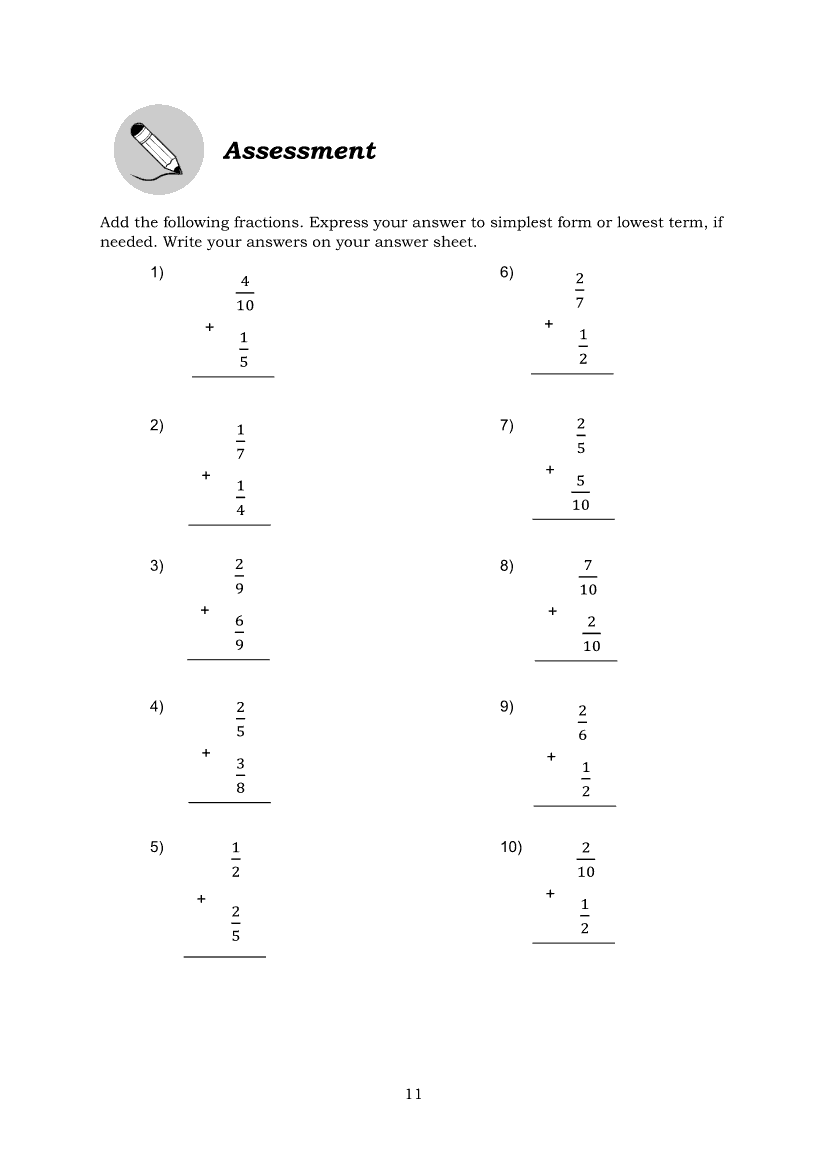 Math 6 Module 1 Adding Simple Fractions And Mixed Numbers Without And 