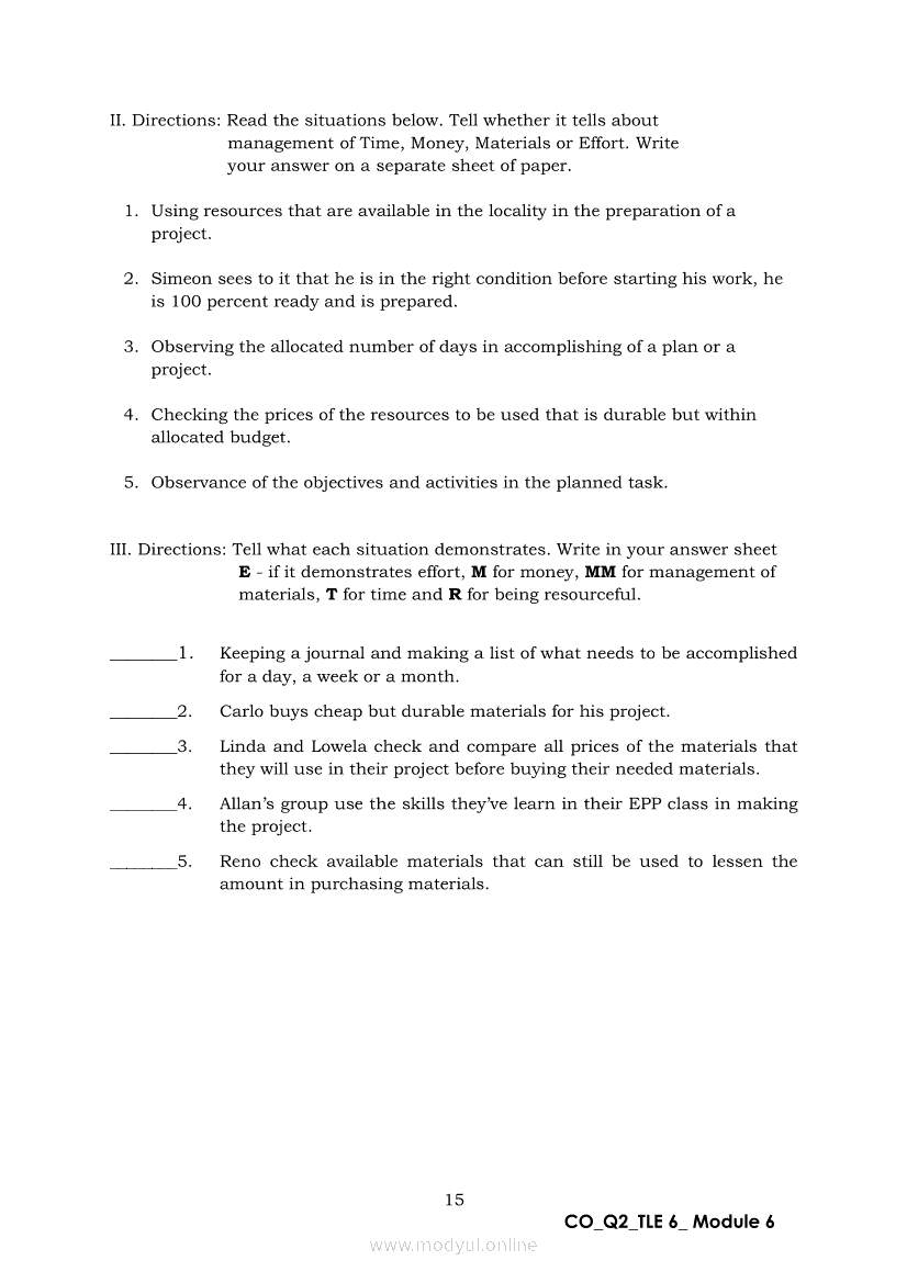 TLE 6 Industrial Arts Module 6 Constructing A Project Plan Grade 6 Modules
